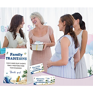 Baby Shower Games Family Traditions Sign, 1 Standing Sign and 50 Cards, Summer Surf Beach Gender Neutral Decoration, Gender Reveal Party, Bridal Shower Favor Supplies-LT22