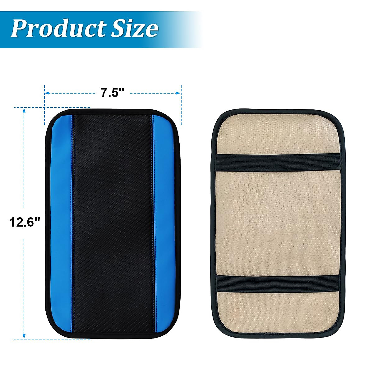 BESULEN Car Armrest Storage Box Cover, PU Leather Waterproof Non Slip Center Console Pad, Universal Carbon Fiber Arm Rest Seat Box Mat, Car Interior Accessories for Most Vehicle SUV Truck (Blue)