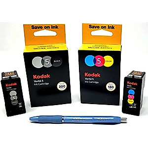 Genuine Kodak Verite5 Combo:Std Black (200 pg) Std Color (180 pg),Refill Cartridge,55/55+/55 Plus/55W Eco Series,V60 Eco,V640 Eco,V64,V65 Eco,V65 Plus, Fashion Barrel Md PNT. Blk Ink S-Gel Pen 0.7mm