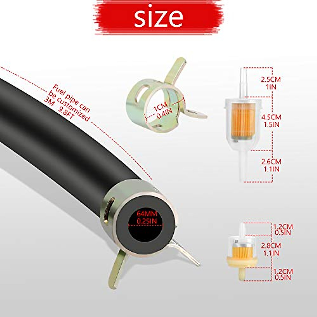 CocoMocart 10-Foot Length Stretchy 1/4 Inch ID Fuel Line+20pcs 2/5" ID Hose Clamps for Kawasaki Kohler Briggs & Stratton Small Engines