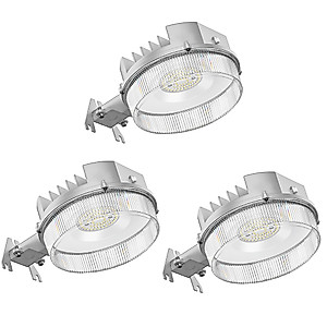 CINOTON LED Barn Light, Dusk to Dawn Outdoor Lighting, 42W 4950LM 5000K Daylight, Security Flood Light, UL Listed, IP65 Waterproof Outside Area Light with Photocell, Silver 3 Pack