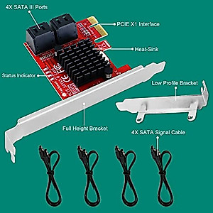 FebSmart PCIE 3.0 to 4-Ports 6Gbps SATA III Expansion Card for Desktop PCs, Plug and Play on Windows OS, MAC OS, Linux, ASMedia ASM1064 None-Raid PCIE 3.0 SATA III Host Controller (FS-S4-Pro V2)