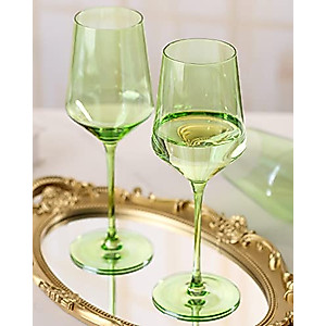 Physkoa Green Wine Glasses Set of 6-14 oz, Unfading Color, Hand-blown, Crystal - Spring Summer Wine Glasses, Green Glassware, Green Drinking Glasses, Mother's Day, Wedding Gifts for Wine Lover