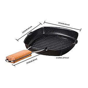 MasonOL20 Non-stick Grill Pan with Folding Handle for Meat, Fish and Vegetables For All Heat Sources 24cm/9.4IN for Stove Tops, Induction, Black