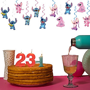 12Pcs Pink Lilo and Stitch Hanging Swirls Ceiling Streamers Decorations, for Lilo and Stitch Birthday Party Decorations Kid Supplies