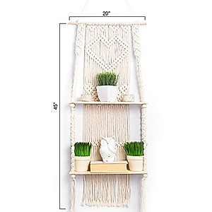 KALTEK Macrame Shelf | Boho Style with Two Tier Wood Shelves | Beautiful Handmade Macrame Shelf for Hanging Plants and Decor | Boho Wall Decor with Macrame Rope and Shelf
