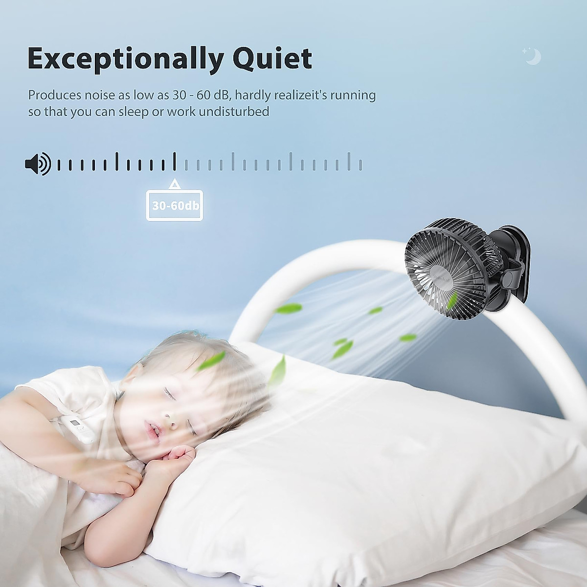 Svinkal Clip on Fan, 5000mAh USB Charging Portable Battery Fans, 6Inch Quiet USB Personal Desk Fan, 3 Speeds, 720° angle adjustment, Small Stroller Fan for home office dormitory.