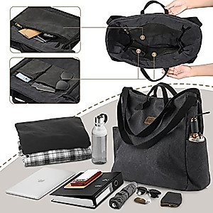 SMRITI Large Size Canvas handbags for women，shoulder bag with hand, hobo bags for women with Zipper Closure and metal concealed buckle(Black)