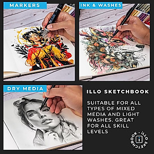 illo Sketchbook 8’’ x 8’’ Square Hardcover High-Quality Sketch Book, (112lb/180gsm) Heavyweight Paper, Ribbon Marker, Back Pocket, Lays Flat, Minimal Bleed, Vegan, for Artists & Beginners