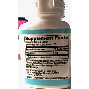 Trader Joe's 3 Pack Chewable Melatonin Peppermint Flavor 3MG, 100 Tablets