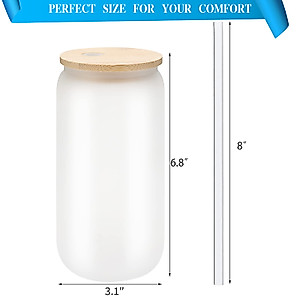 8 Pack Sublimation Glass Cans Frosted Sublimation Beer Can Shaped Glass with Bamboo Lids Borosilicate Glasses Tumbler Mason Jar Cups Mug with Glass Straw for Beer, Juice, Iced Coffee, Drinks 20oz