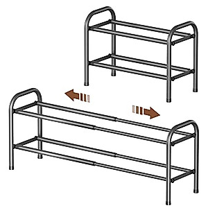 2-Tier Expandable Shoe Rack,Adjustable Shoe Shelf Storage Organizer Heavy Duty Metal Free Standing Shoe Rack for Entryway Closet Doorway (Gray)