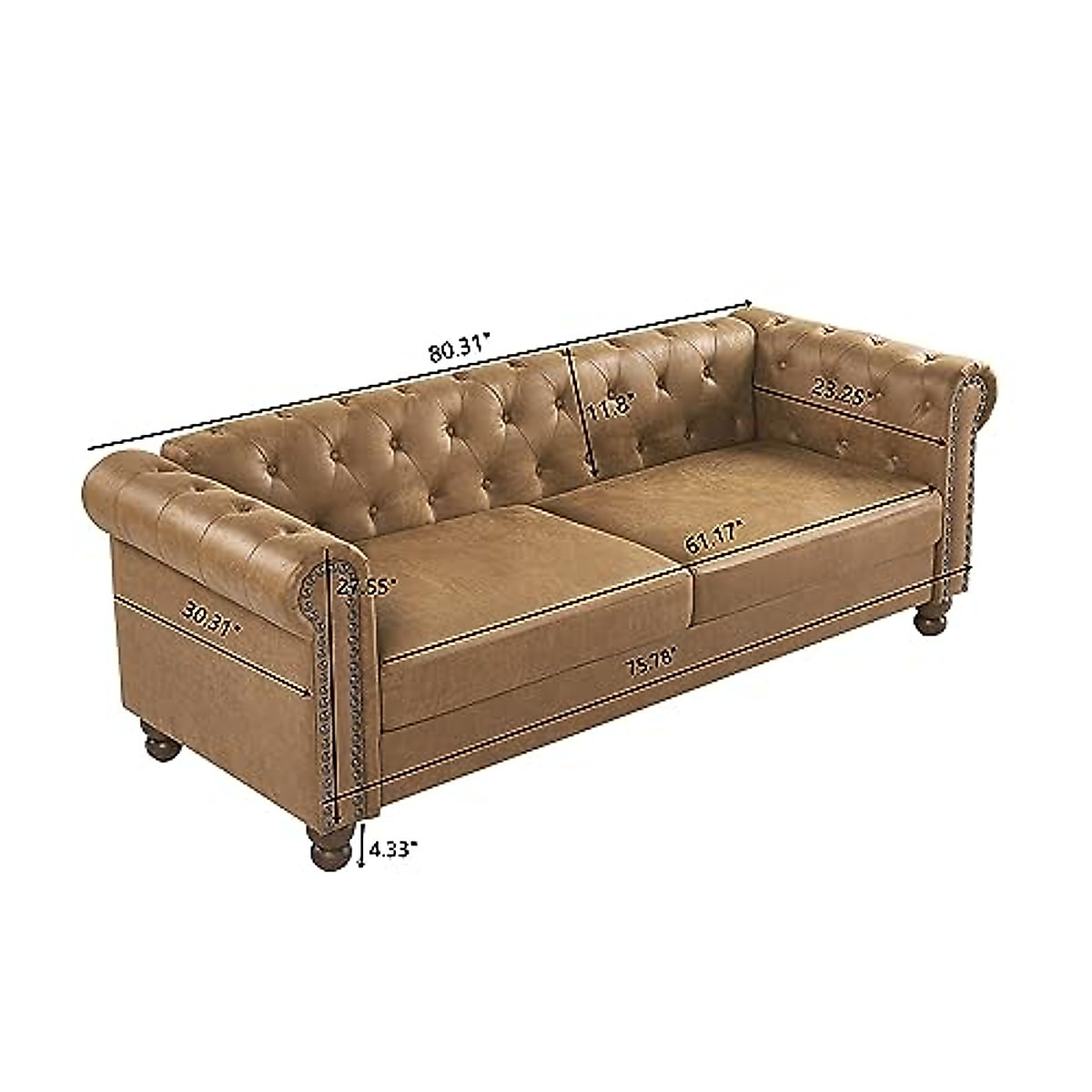 Chesterfield Velvet Sofa Modern Upholstered Sofa Couch Loveseat Classic Tufted 3 Seater for Living Room Bedroom Hoom Office Apartments (Brown)