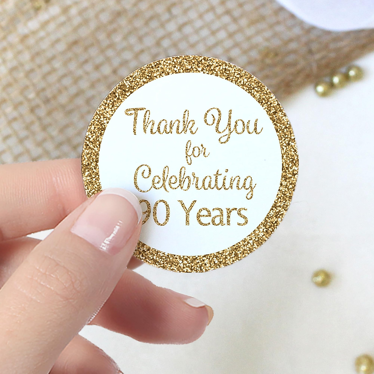 White and Gold 90th Birthday Thank You Stickers - 1.75 in - 40 Labels, 90th Birthday Decorations