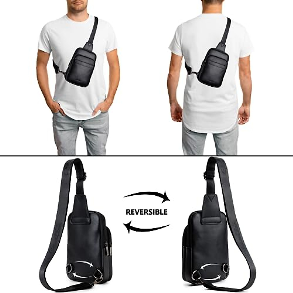 CANTLOR Small Leather Sling Bag Backpack for Men Crossbody Bag Fanny Pack Casual Hiking Travel Daypack