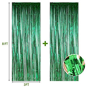 Twinkle Star 2 Pack Photo Booth Backdrop Foil Curtain Tinsel Backdrop Environmental Background for Birthday Party, Wedding, Graduation, Christmas Decorations (Green)