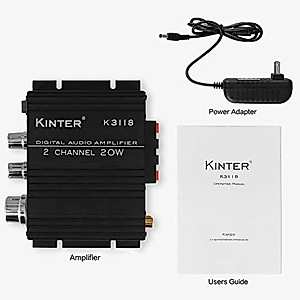 Kinter K3118 Texas Instruments TI Digital Hi-Fi Audio Mini Class D Home Auto DIY Arcade Stereo Amplifier with 12V 3A Power Supply Black