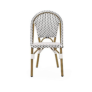 Christopher Knight Home Philomena Outdoor French Bistro Chair (Set of 2), Black + White + Bamboo Print Finish