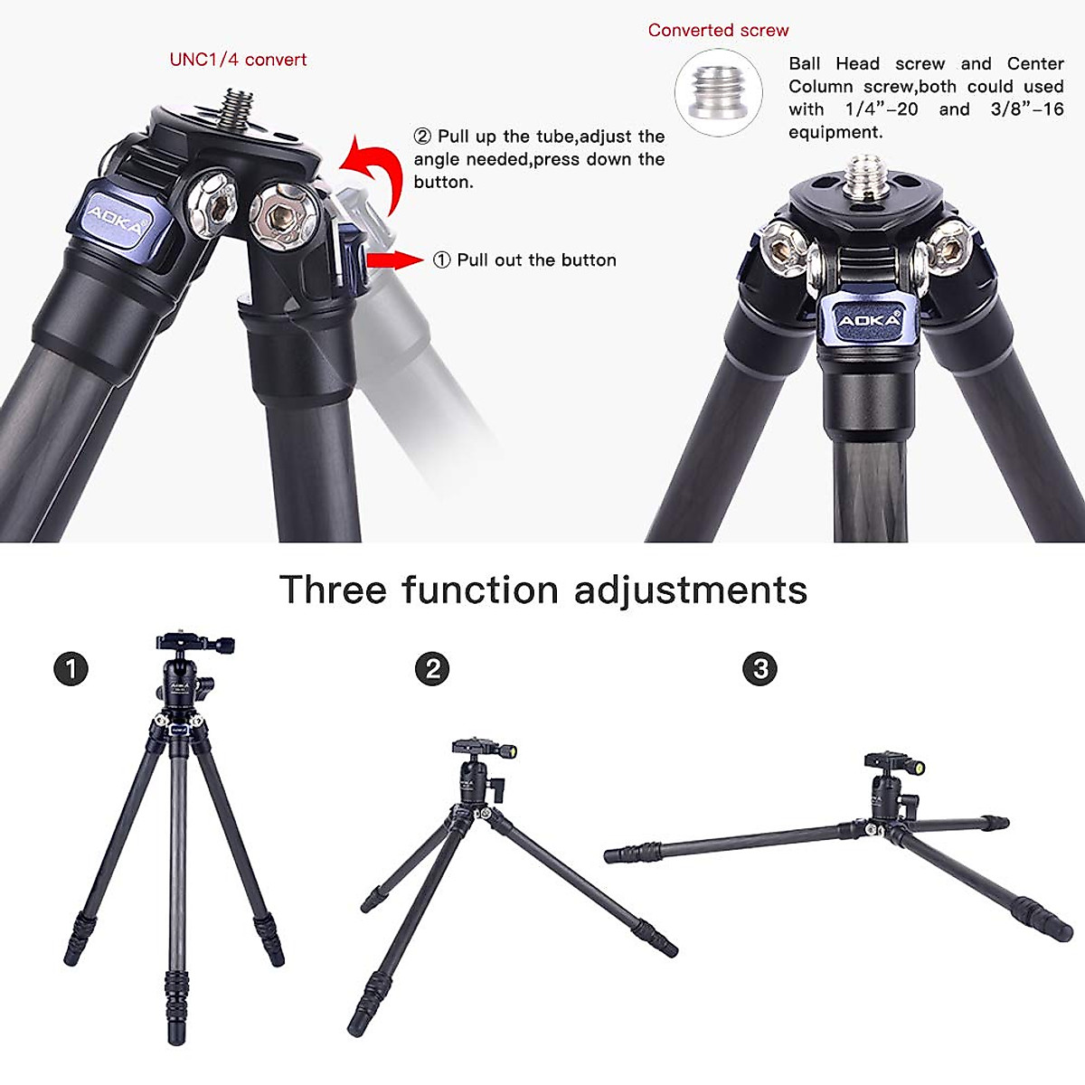 AOKA 28in/1.1lb Lightweight Compact Carbon Fiber Tripod with 360° Ballhead Travel Mini Tripod for Mobile Phone and Compact Mirrorless Cameras Black