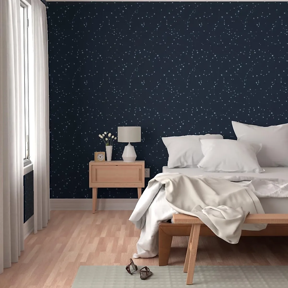 Peel & Stick Wallpaper Swatch - Zodiac Stars Astrology Navy Blue Constellations Night Sky Star Map Custom Removable Wallpaper by Spoonflower