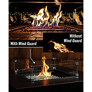 NUPICK Fire Pit Wind Guard, 19 inch Square Wind Guard for 28-32 inch Fire Pit Table, 5/16 Inch Thickness Clear Tempered Glass