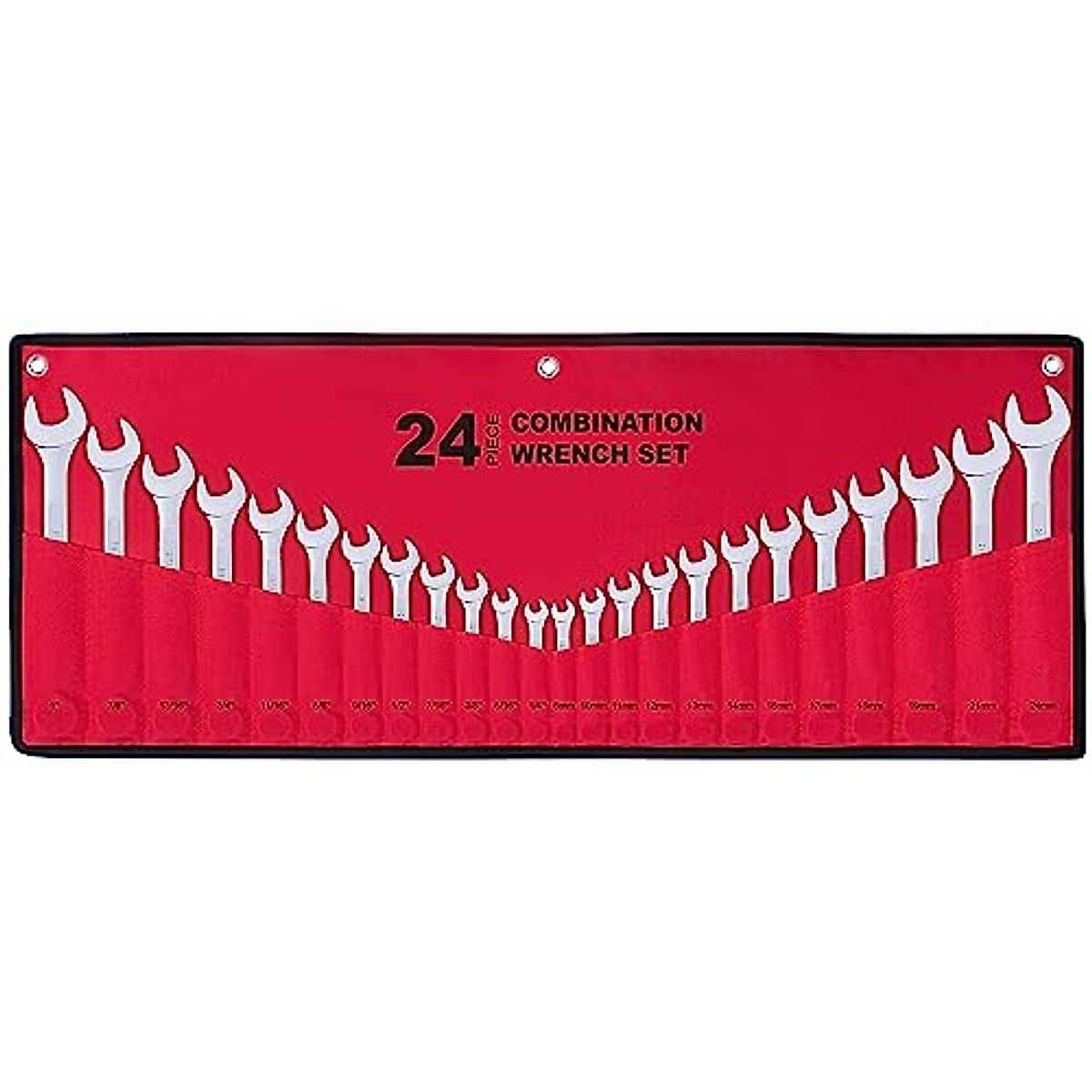 24-Piece All-Purpose Master Combination Wrench Set with Roll-up Pouch | SAE 1/4” to 1”, Metric 8mm to 24mm | Perfect for General Household, Garage, College Dormitory, Car Emergency, Boat and Much More