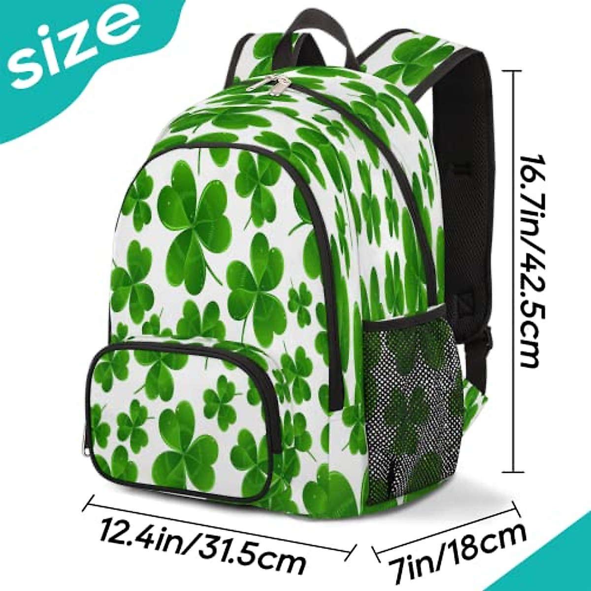 St. Patrick's Day Clover Bookbag School Backpack Teens Girls Boys Schoolbag Shoulder Computer Hiking Gym Travel Casual Travel Daypack