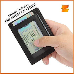 ZEGY Slim Credit Cardholder Minimalist Wallet – Premium Full Grain Leather Wallet– Cardholder Wallet for Men and Women with 7 Slots – Including 1 ID Card Slot – RFID Blocking Slim Wallet (Brown)