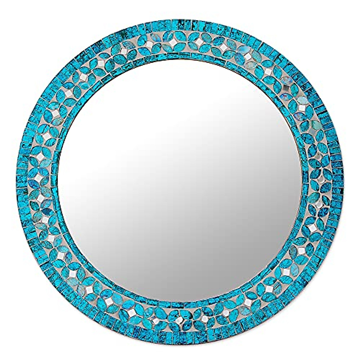 NOVICA Turquoise Blossom Glass Mosaic Wall Mirror