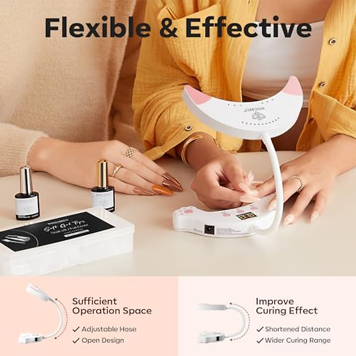 Modelones UV LED Nail Lamp, Gooseneck UV Lamp for Gel x Nails, 48W Nail Light for Gel Nail Polish with 3 Timers and LCD Display, UV Light for Gel Nails, USB LED Nail Lamp for Fast Curing