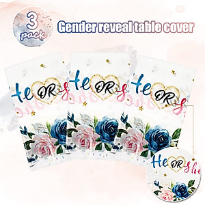 ssailue decor 3Pack Gender Reveal Plastic He or She Tablecloths,Navy and Blush Table Cover 70’’×40’’ for Boy or Girl Baby Shower Gender Reveal Party Decorations