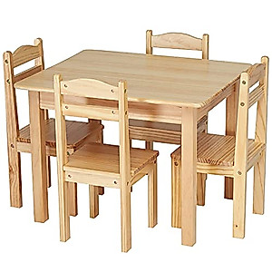 Kinfant Kids Wooden Activity Table and 4 Chairs, 5-Piece, Ideal for Arts & Crafts, Snack Time, Homework