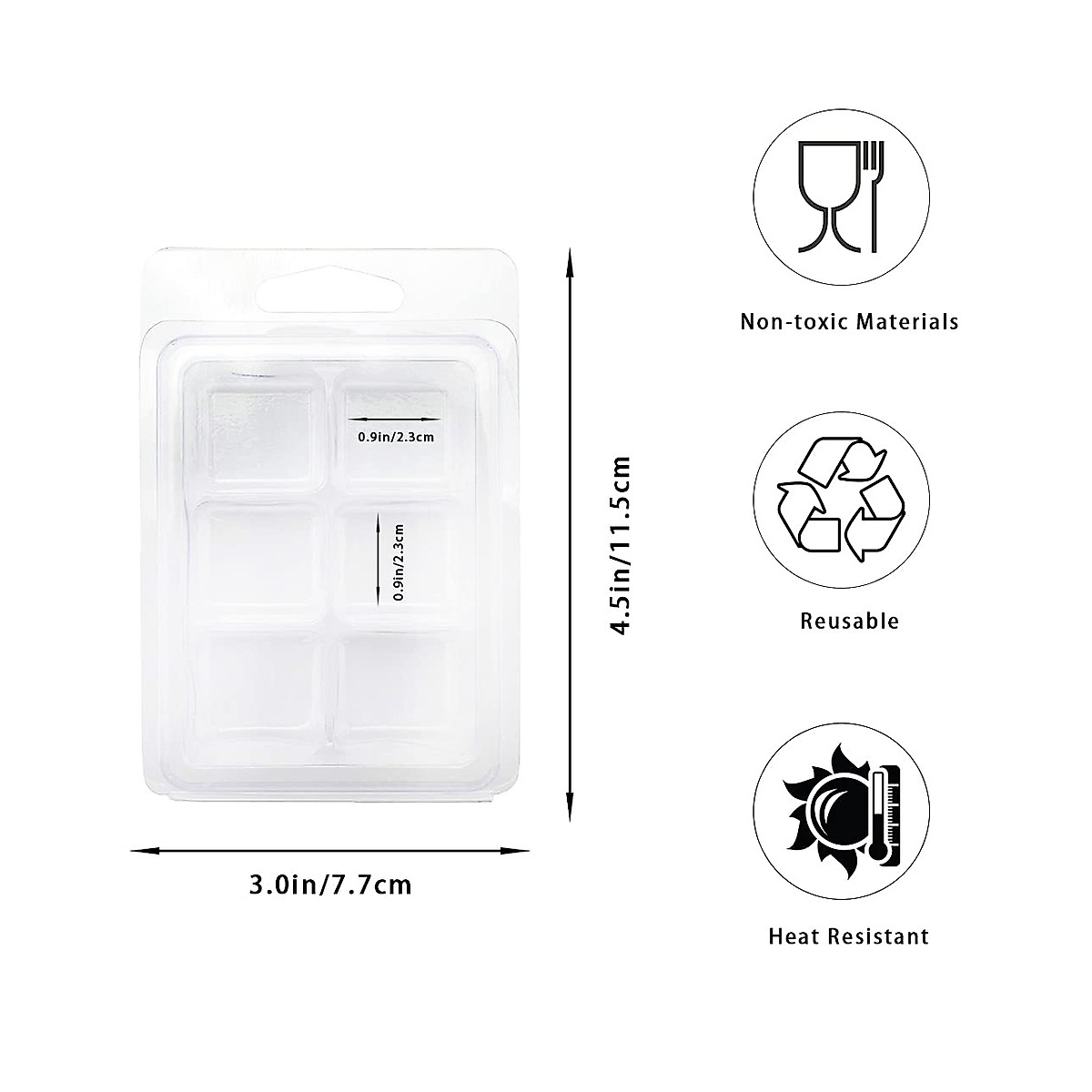 50 Packs Wax Melt Clamshells Molds,Wax Melt Containers,6 Cavity Clear Plastic Cube Tray for Wickless Wax Melt Candles