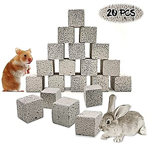 Hamiledyi 20 pcs Chinchilla Lava Blocks Rabbit Chew Toys Bunny Lava Teeth Grinding Square Stone Small Animal Mineral Calcium Stone for Hamsters,Chinchillas,Parrot