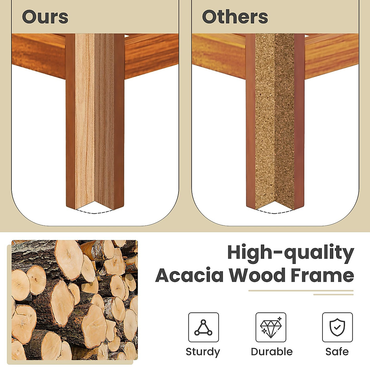 Giantex Narrow End Table with Drawer, Tall Acacia Wood Side Table with Bottom Shelf, Modern Bedside Tables, 2-Tier Nightstand for Small Spaces Bedroom Living Room, No Assemble Required, Brown