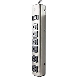 GE UltraPro 6-Outlet Surge Protector, Brushed Nickel, 34767