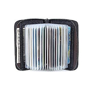 Aiyo Fashion Genuine Leather Credit Card Holder Wallet RFID Blocking Secure Card Case ID Case Organizer Zipper Wallet (A-Classic Black)