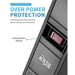 KMC 6-Outlet Metal Power Strip Surge Protector, Metal Mounting Brackets, 6 Foot Extension Cord, 1800 Joules, 125V/15A, Black