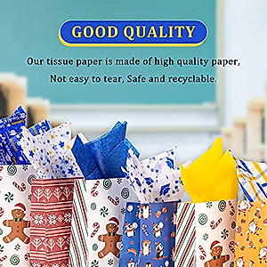 Whaline Graduation Tissue Paper Bulk 6 Style Gift Wrapping Paper White Blue Gold Congrats Grad Star Grad Cap Decorative Art Tissue for DIY Crafts Graduation Party Gift Packing Supplies, 90 Sheet