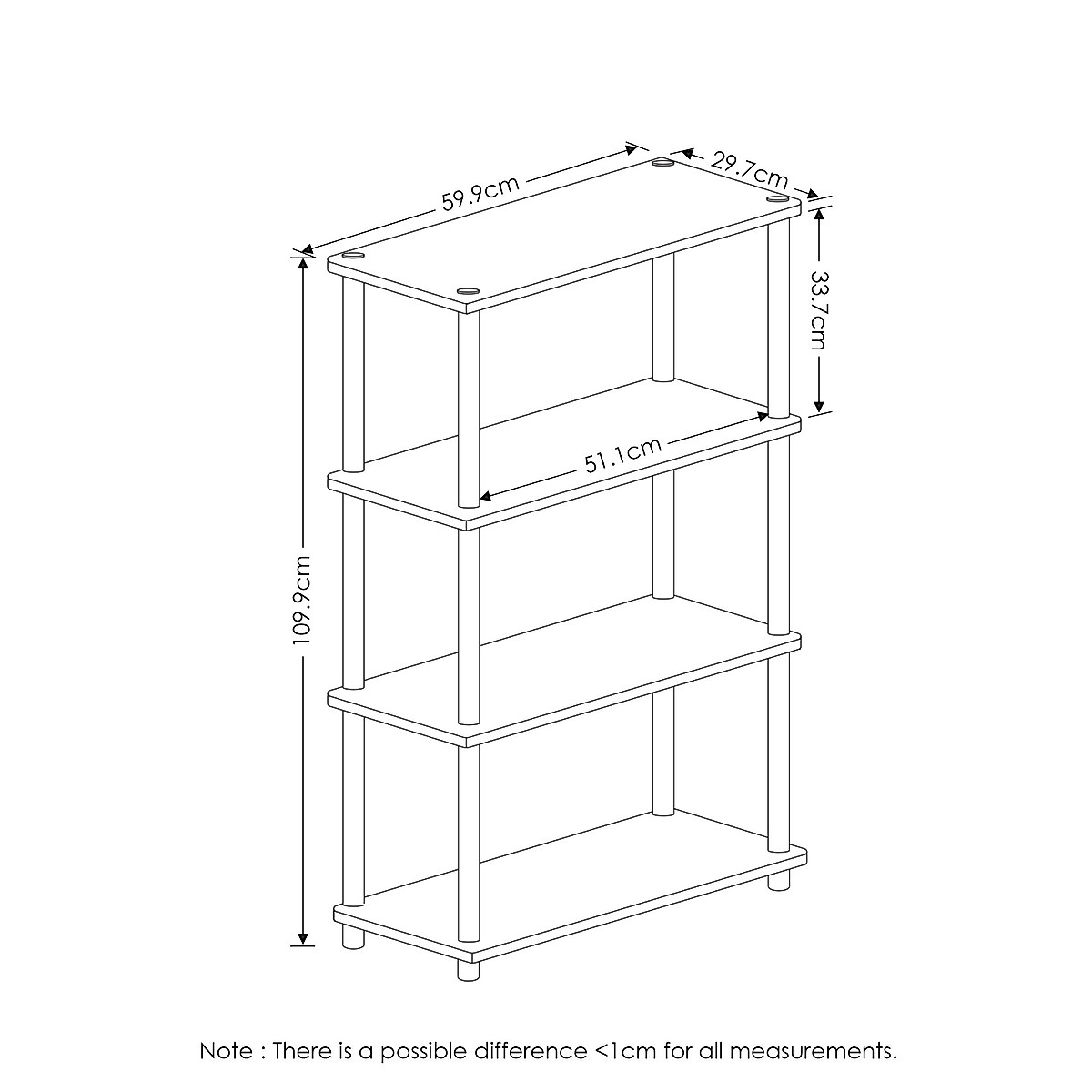 Furinno Turn-N-Tube 4-Tier Multipurpose Shelf Display Rack, Round Tubes, Americano/Black