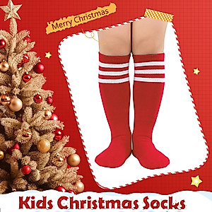 Zando Girls Soccer Socks Kids Cotton Baby Socks Warm Knee High Socks Toddler Girl Uniform Socks School Football Team Socks Youth Long Tube Socks Athletic Warm Socks Red White Striped One Size