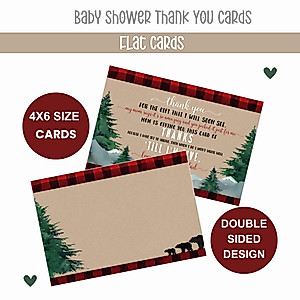 Paper Clever Party 25 Lumberjack Baby Thank You Cards Pack – Boys Baby Shower Notes with Envelopes, Prefilled Message, Customizable Blank Stationery, Rustic Bear, New Parents Gift Ideas