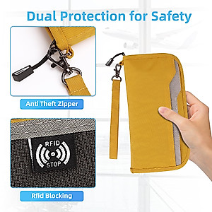 ZOPPEN Passport Holder Family Women/Men, Travel Wallet RFID Passport Wallet Travel Essentials Documents Organizer Zipper Case with Removable Wristlet Strap, Yellow