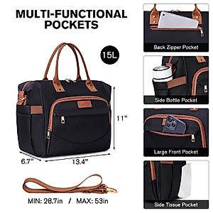 Fresh-flash Lunch Bag for Women, Large Insulated Lunch Box for Work Adults, Wide-Open Lunch Tote, Leakproof Lunch Cooler Bag with Removable Shoulder Strap & Side Pockets for Picnic, Camping-Black