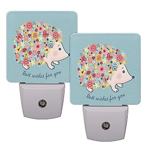 Cute Hedgehog Plug in Night Light Set of 2, Rainbow Animal Hedgehog LED Nightlights Auto Dusk to Dawn Sensor, Nightlight Lamp for Kids Rroom Bedroom Bathroom Kitchen Hallway Nursery Stairs Home Decor