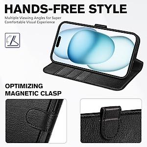 TUCCH Case for iPhone 15 Wallet Case, Kickstand [RFID Blocking] 4 Card Slots Protective TPU Interior Case, PU Leather Magnetic Shockproof Flip Cover Compatible with iPhone 15 6.1" 2023, Textured Black