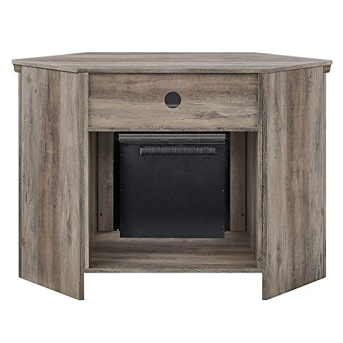 Walker Edison Alcott Classic Glass Door Fireplace Corner TV Stand for TVs up to 55 Inches, 48 Inch, Grey Wash