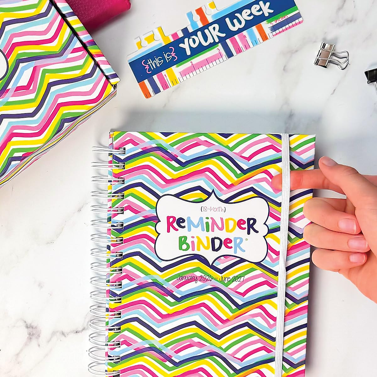 Reminder Binder 2023-2024 18-Month Weekly Monthly Planner, January 2023 - June 2024, 8.75” x 7.25”, Hardcover, Elastic Closure, Twin-Wire Binding, Planner Stickers, Monthly Divider Tabs, Pockets, To-Do Lists, Budget Planner, Keepsake Box