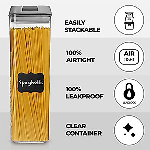 Shazo Airtight Container Set for Food Storage - 7 Piece Set + Heavy Duty Plastic - BPA Free - Airtight Storage Clear Plastic w/Gray Interchangeable Lids kitchen counter storage Bin -18 Labels+Marker