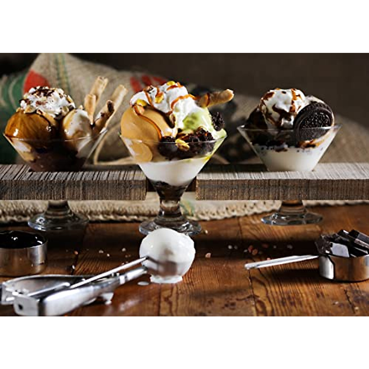 GLASIA Set of 6 Glass Ice Cream Bowls and 6 Stainless Steel Spoons | Small Dessert Cups for Parfait Sundae Snacks Fruit | Mini Footed Trifle Tasters with Spoon | Lead-Free Glass Dessert Serving Dishes